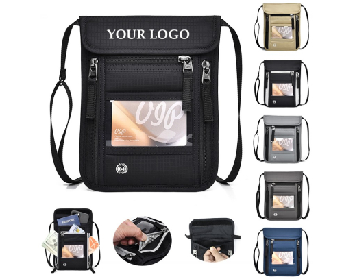 Monogrammed Versatile RFID Travel Neck Pouch for Passports and Badges ...